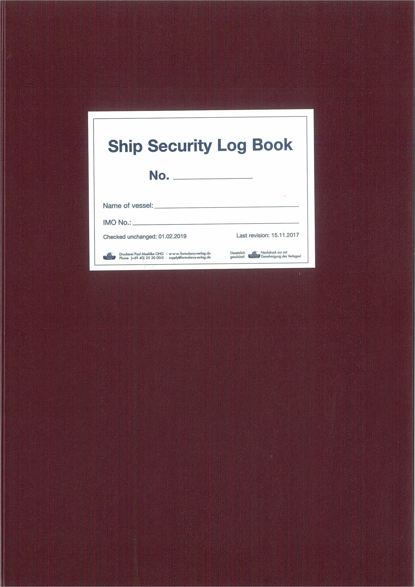 Ship Security Log Book 英文 紅皮 | 弘運海技有限公司